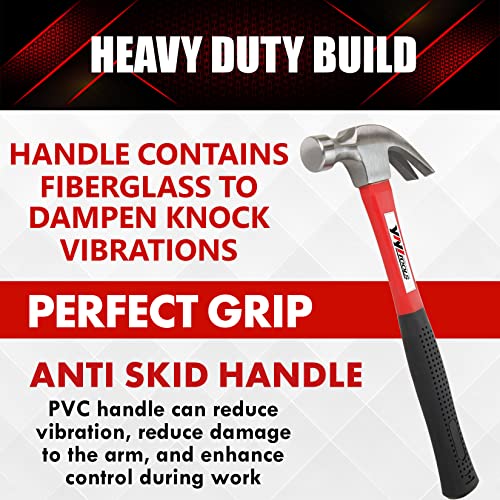 YIYITOOLS Claw Hammer With fiberglass Handle β 16-oz, Red and Black (YY-1-003)