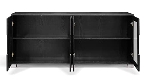 Zuri Furniture Hayes Modern Cabinet with Glass Doors - Black Oak