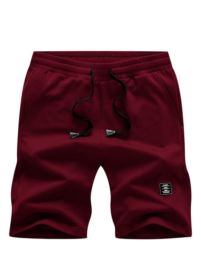 JMIERR Men's Cotton Sweat Shorts with Pockets Workout Lounge Jogger Gym Shorts 7 inch Inseam Basketball Shorts for Men, US38(XL), A Red