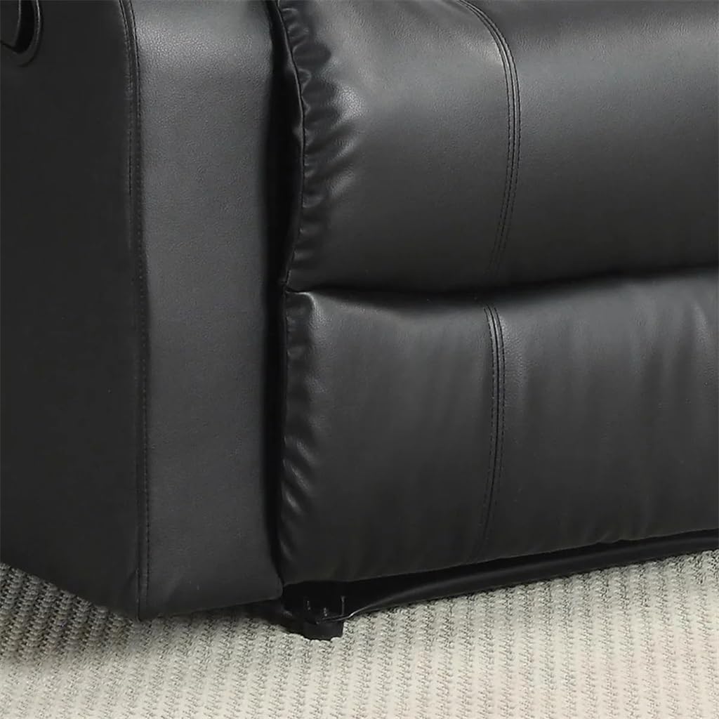 BHVXW Standard Manual Recliner, Black Faux Leather Small Space Recliner Upholstered