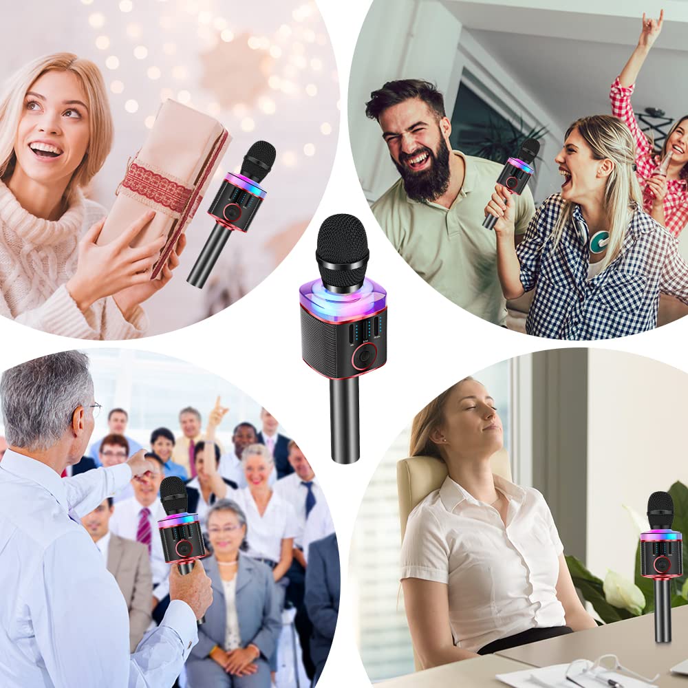 BONAOK Wireless Bluetooth Karaoke Microphone with LED Lights, Handheld Karaoke Machine with Magic Sing Recording for Kids Adults Gift Q31 (Red)