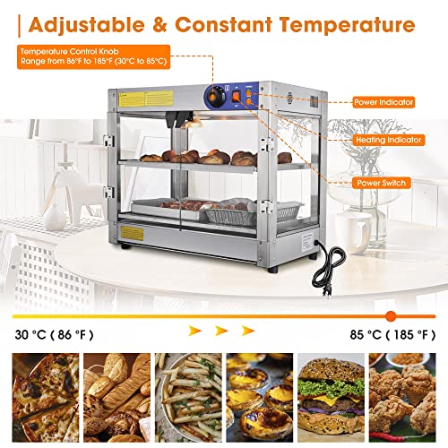 WeChef Commercial Food Warmer 2-Tier 110V Countertop Food Pizza Warmer 750W 24x15x20 Pastry Display Case