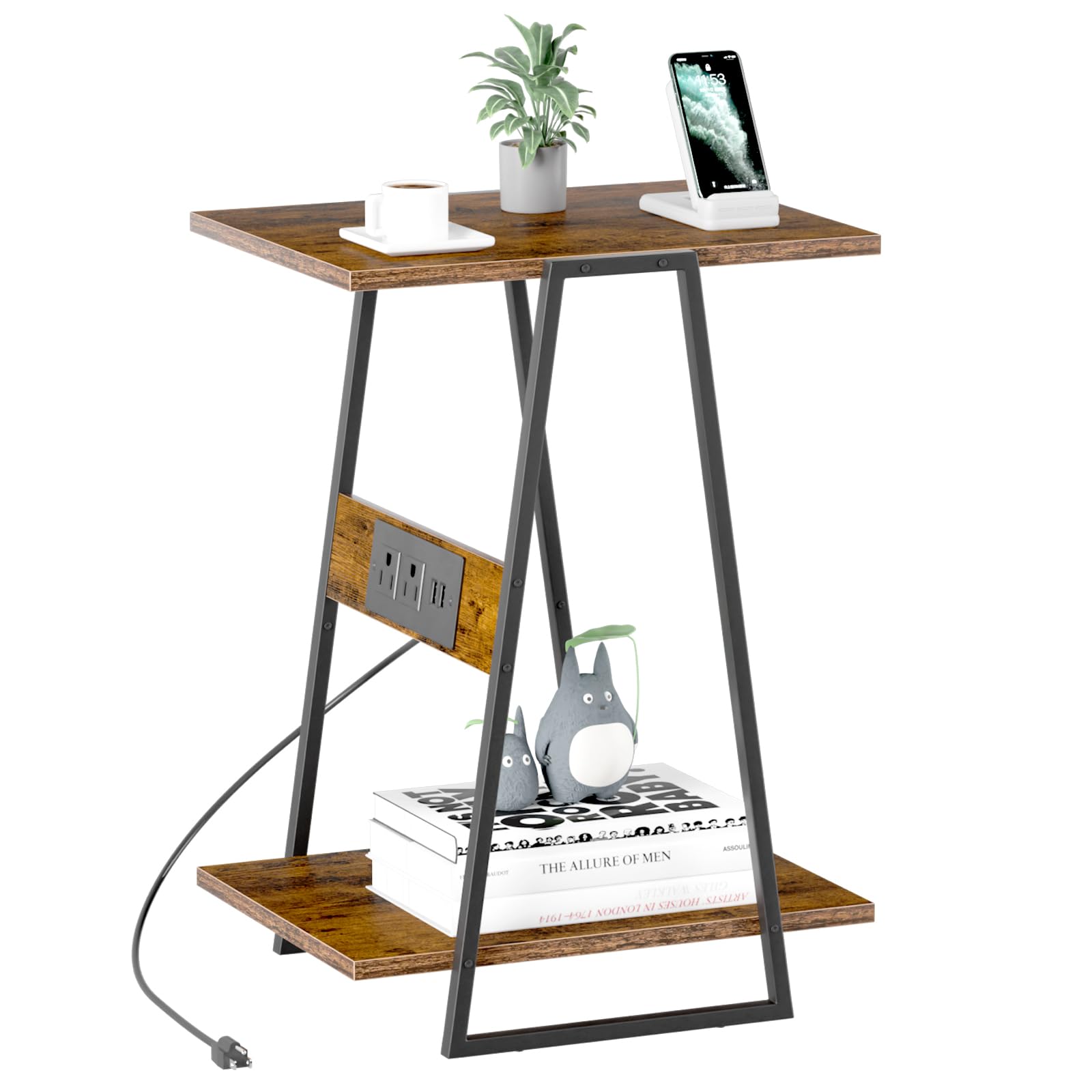 Gannyfer Side Table - 2 Tier Slim End Tables with Storage Shelf, Tall Nightstand for Small Space, Living Room, Bedroom, White