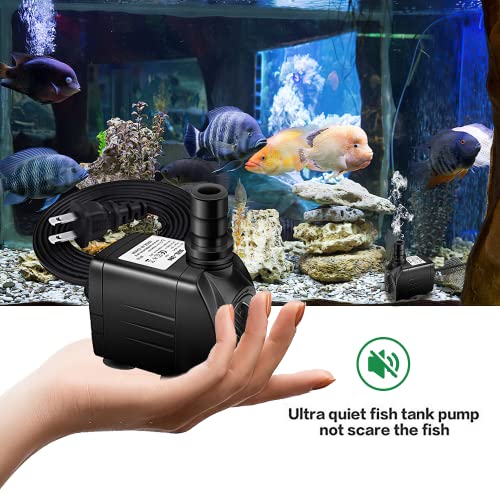 Fountain Pump with Led Lights, 220GPH 15W Submersible Water Fountain with 63" High Lift for Aquarium Fish Tank Pond Hydroponic 5.9ft Power Cord, 2 Nozzles