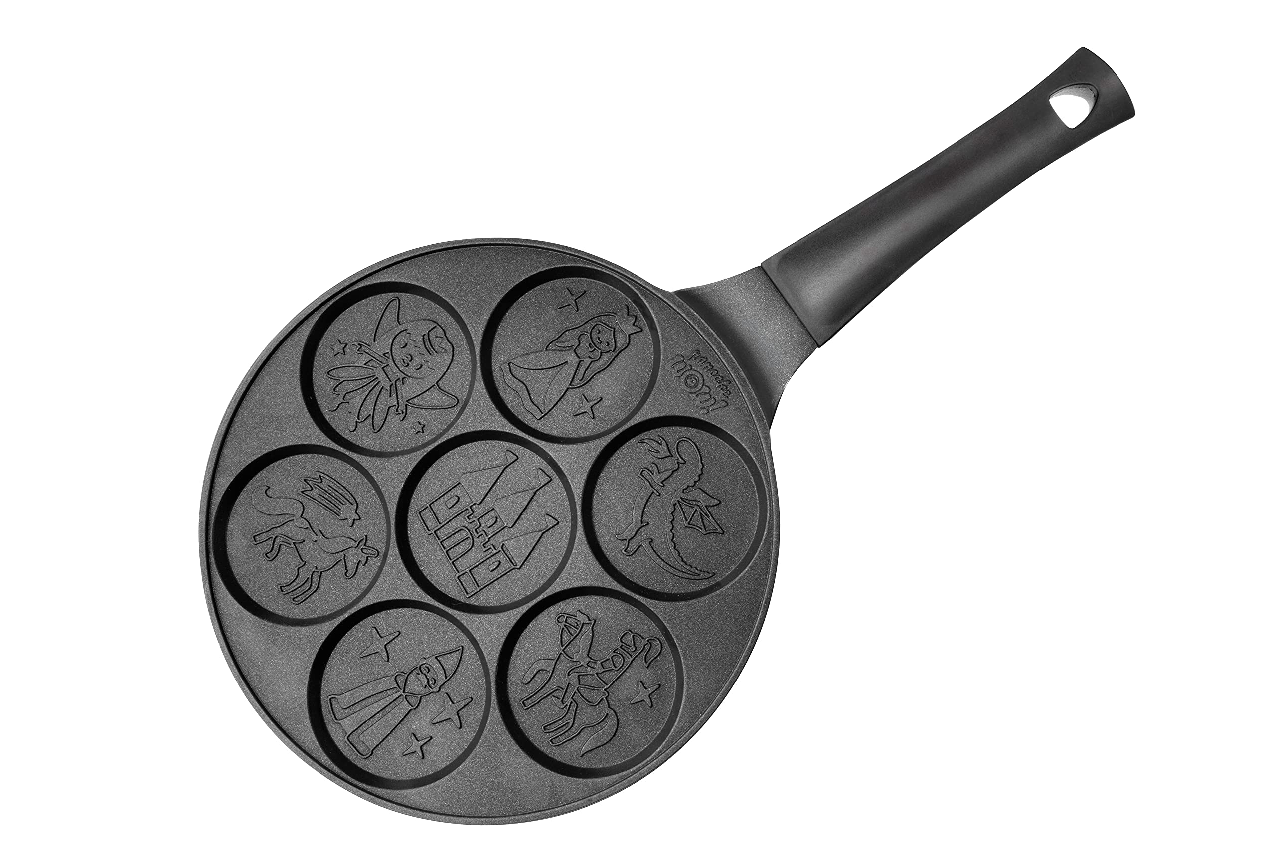 CucinaPro Fantasy Friends Mini Pancake Pan - Nonstick Griddle for Breakfast Magic, Featuring a Princess Castle & More, 7 Unique Flapjacks