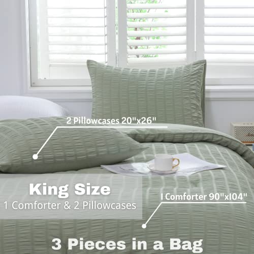 HAOWANER Sage Green Comforter King, 3 Pieces Sage Comforter Set King, Sage Green King Comforter Set King Sage, 90"x104" Green King Size Comforter Set, King Comforter Green King Bedding Set Sage