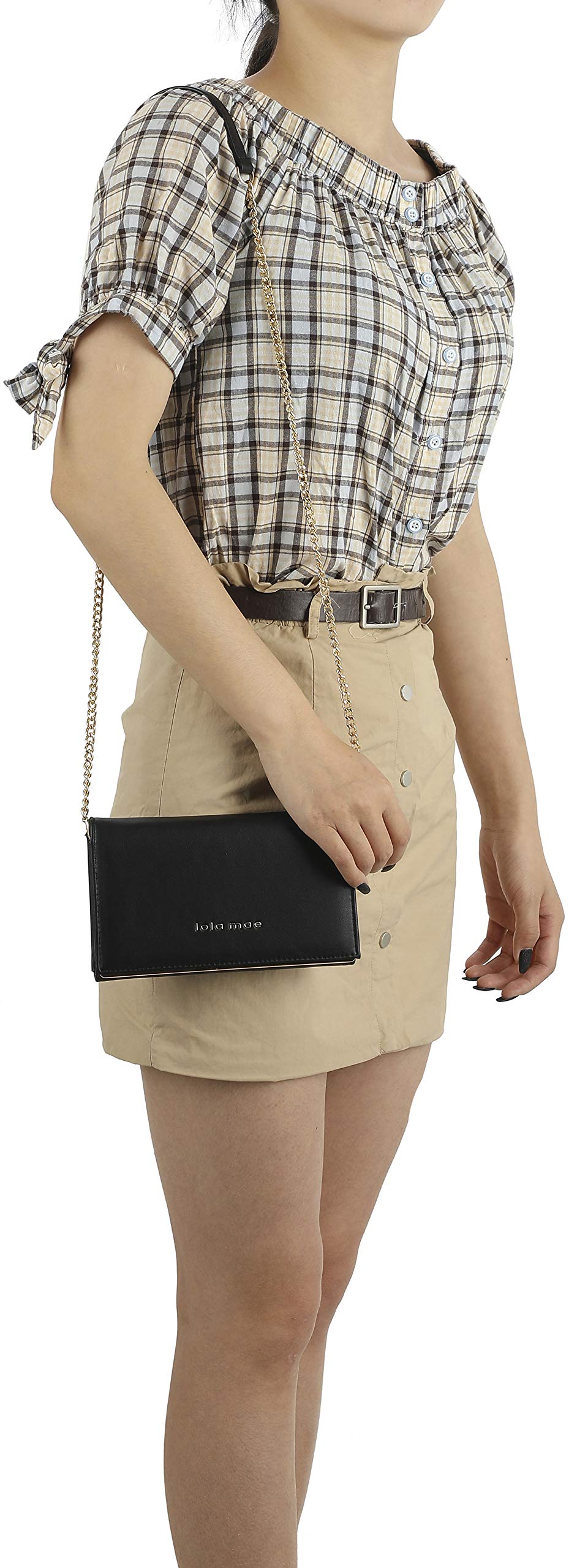 lola mae Wallet Clutch for Women with Phone Holder, Cellphone Purse with strap Fold-Over Crossbody bag (BLACK)