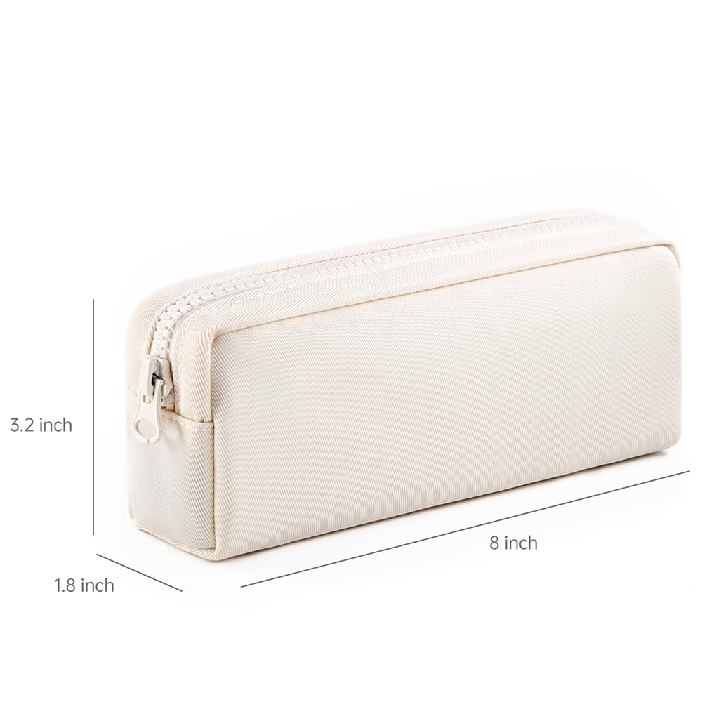 DOBMIT Big Capacity Pencil Case, Pure Color Pen Pouch with Zipper Stationary Storage Bag for Adult Students Officers, Cream White