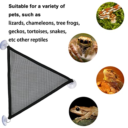 Lucky Interests 6 pcs Reptile Hammock Lounger, Lizard Hammock with Strong Suction Cup Triangle Bearded Dragon Lounger for Iguanas Geckos Lizards Anoles Snakes with 6 Reptile Food Bowl (Green, Black)