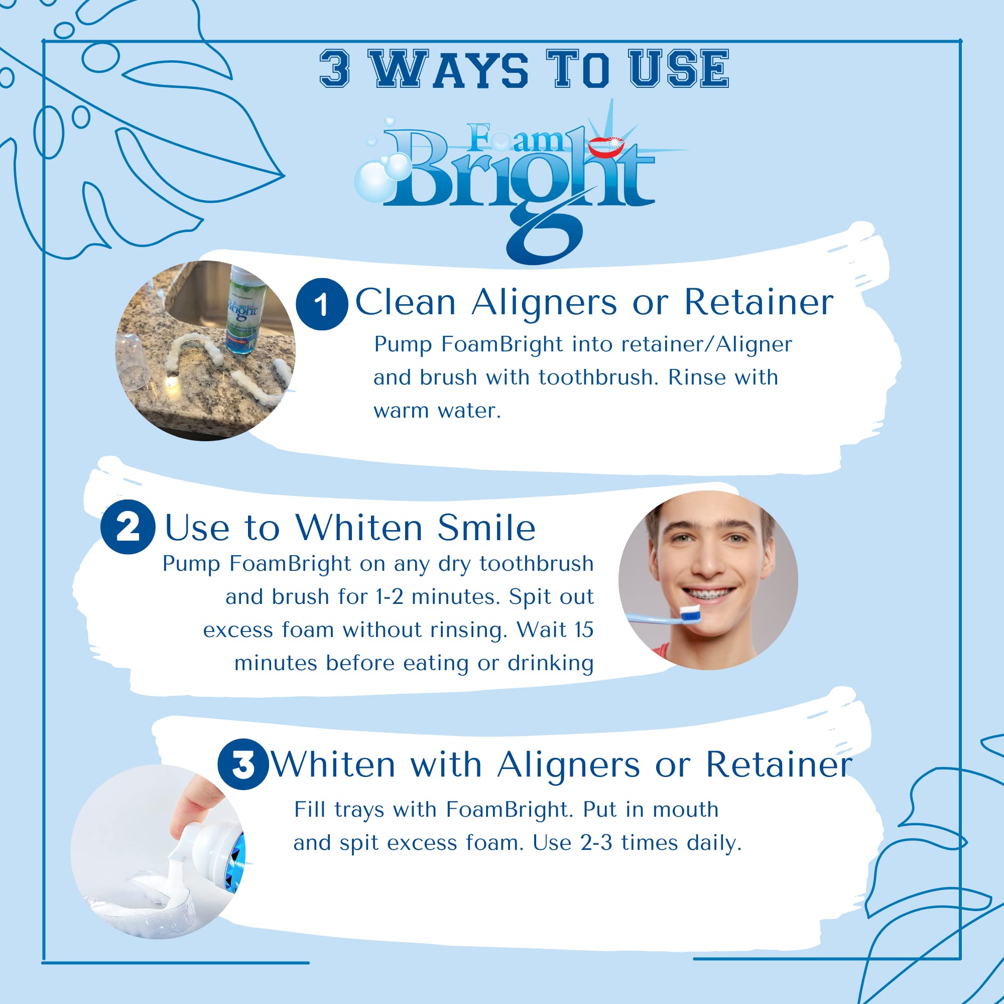 Retainer Cleaner & Aligner Cleaner FoamBright, Great for Invisalign, Teeth Whitening Foam, Candid, Byte, Denture Whitener Toothpaste & Braces Cleaning Peroxide Free Oral Care Replaces Tablets, Paste, Gel