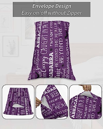 Edwiinsa Halloween Pillow Covers Standard Size Set of 2 Bed Pillow, Rustic Black Bat White Words Purple Plush Soft Comfort for Hair/Skin Cooling Pillowcases with Envelop Closure 20''x26''