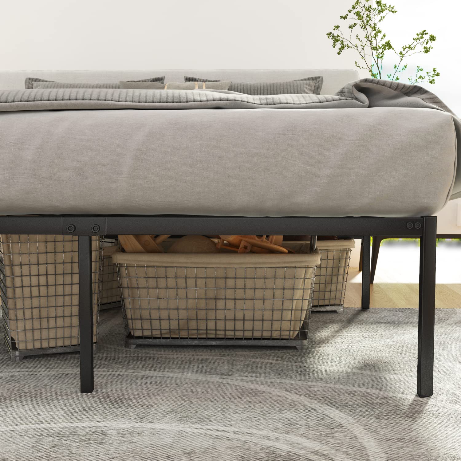 BedStory 16 Inch King Size Bed Frame - Heavy Duty Metal Platform Bed Frame - Easy Assembly, No Box Spring Needed - Curved Bed Legs Design to Avoid Injury - Supports Up to 3000 Lbs