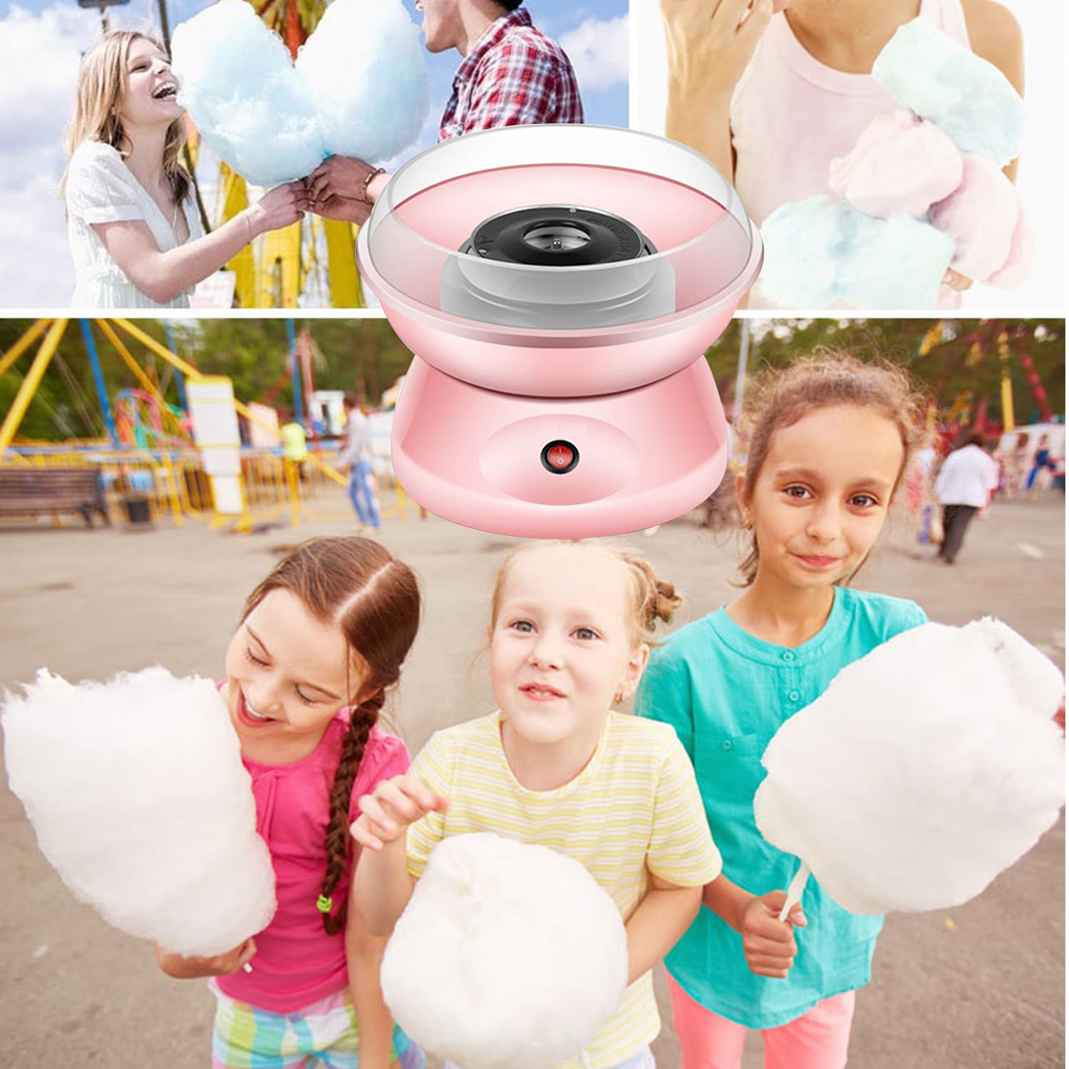 Cotton Candy Machine for Kids, Portable Mini Electric Cotton Candy Makers with 450W Efficient Electric Heating, DIY Sweet Cotton Candy Maker Includes Sugar Spoon and Bamboo Sticks (Pink)