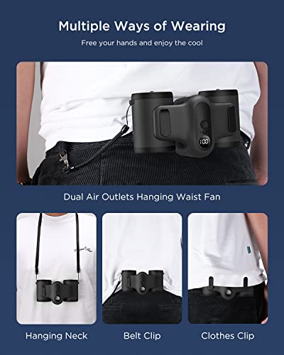 ICEBIRDS Portable Waist Clip Fan New Personal Belt & Outdoor Body Fan, 10000mAh Rechargeable Battery Powered Hanging Neck Fan, Super Strong Airflow, 3 Speed for Outdoor Workers, Hiking