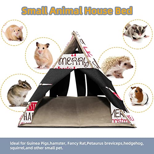 enheng Small Pet Hideout Cute Hand Drawn Christmas Labels Hamster House Guinea Pig Playhouse for Dwarf Rabbits Hedgehogs Chinchillas