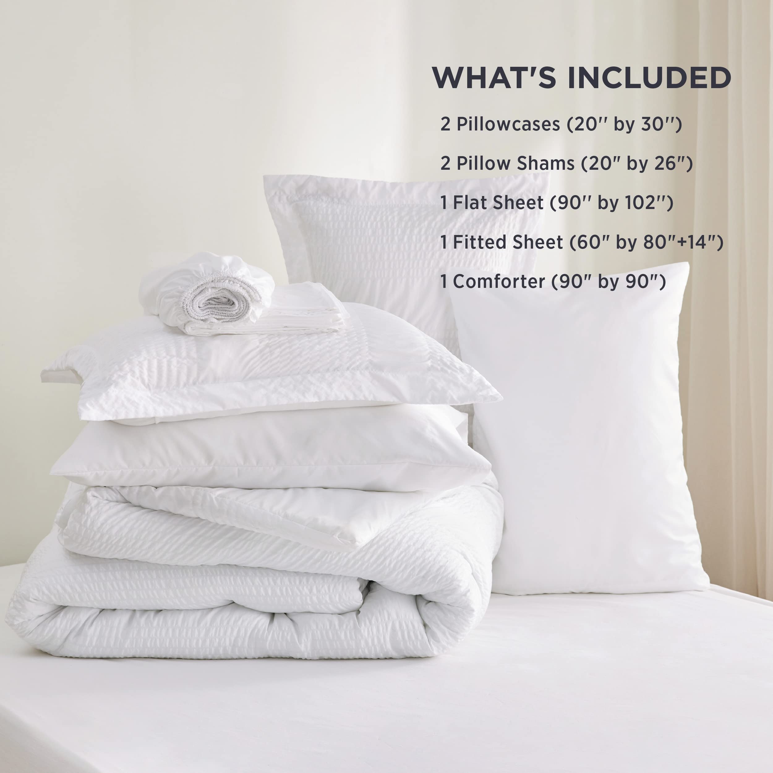Bedsure Bed in a Bag King - King Size Comforter Set 7 Pieces Seersucker Bedding Set, Soft Lightweight Down Alternative Comforter, King Bed Set (Grey, King)
