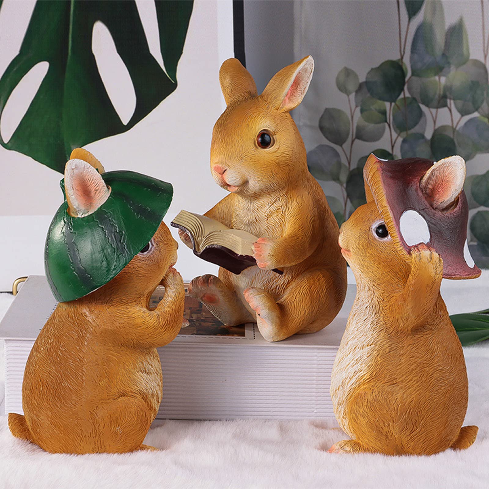 Yuemengxuan Fairy Garden Bunny Decorations Easter Rabbit Statue Resin Ornaments Easter Bunny Décor Figurines Tabletop Ornament for Lawn Potted Plants (6.7 * 4 inch, Style-B)