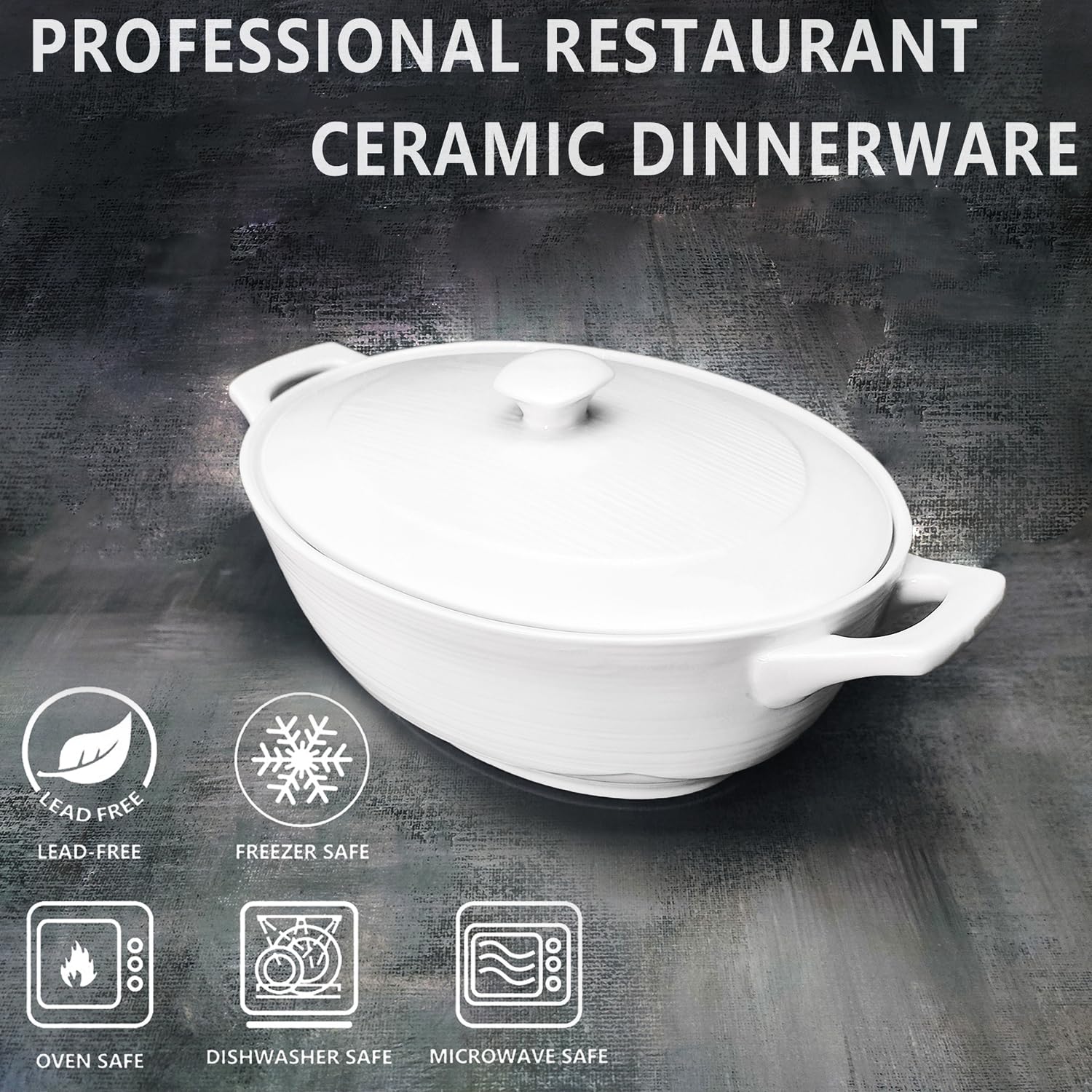 jinsongdafa Casserole Dish with Lids,1.9 Quart French White Ceramic Tureens, 12.1x7.3 Baking Dish, Serving Tureen Soup, for Casseroles, Lasagna Cookware Set, Microwave, Oven Safe