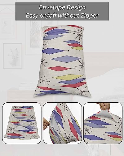 Edwiinsa Purple Red Yellow Pillow Covers Standard Size Set of 2 20x26 Bed Pillow, Middle Century Geometry Abstract Art Burlap Plush Soft Comfort for Hair/Skin Cooling Pillowcases with Envelop Closure