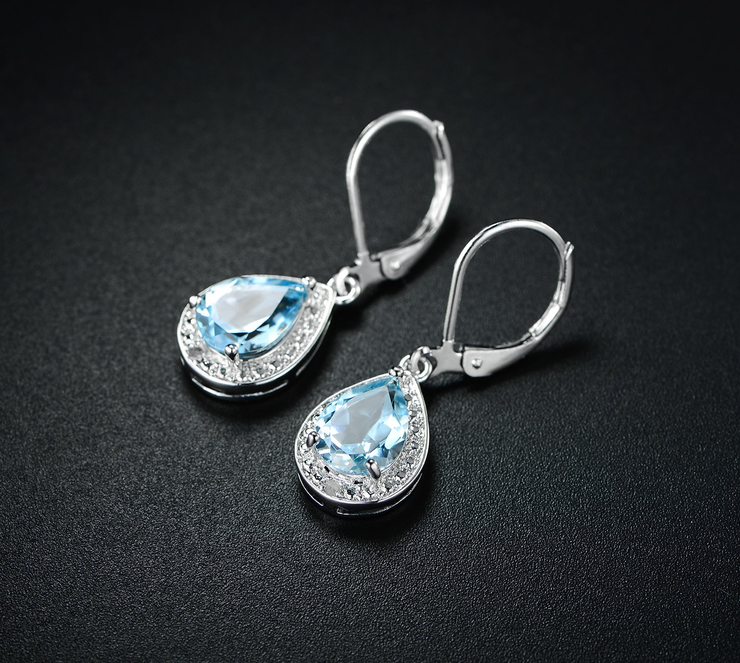Barzel 18K White Gold Plated Created Gemstone & Diamond Accent Drop Earrings
