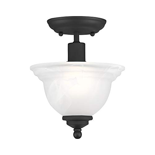 Livex Lighting 4250-04 Flush Mount with White Alabaster Glass Shades, Black