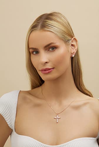 Barzel Rose Gold & White Gold Plated Created Opal Cross Chain With Pendant