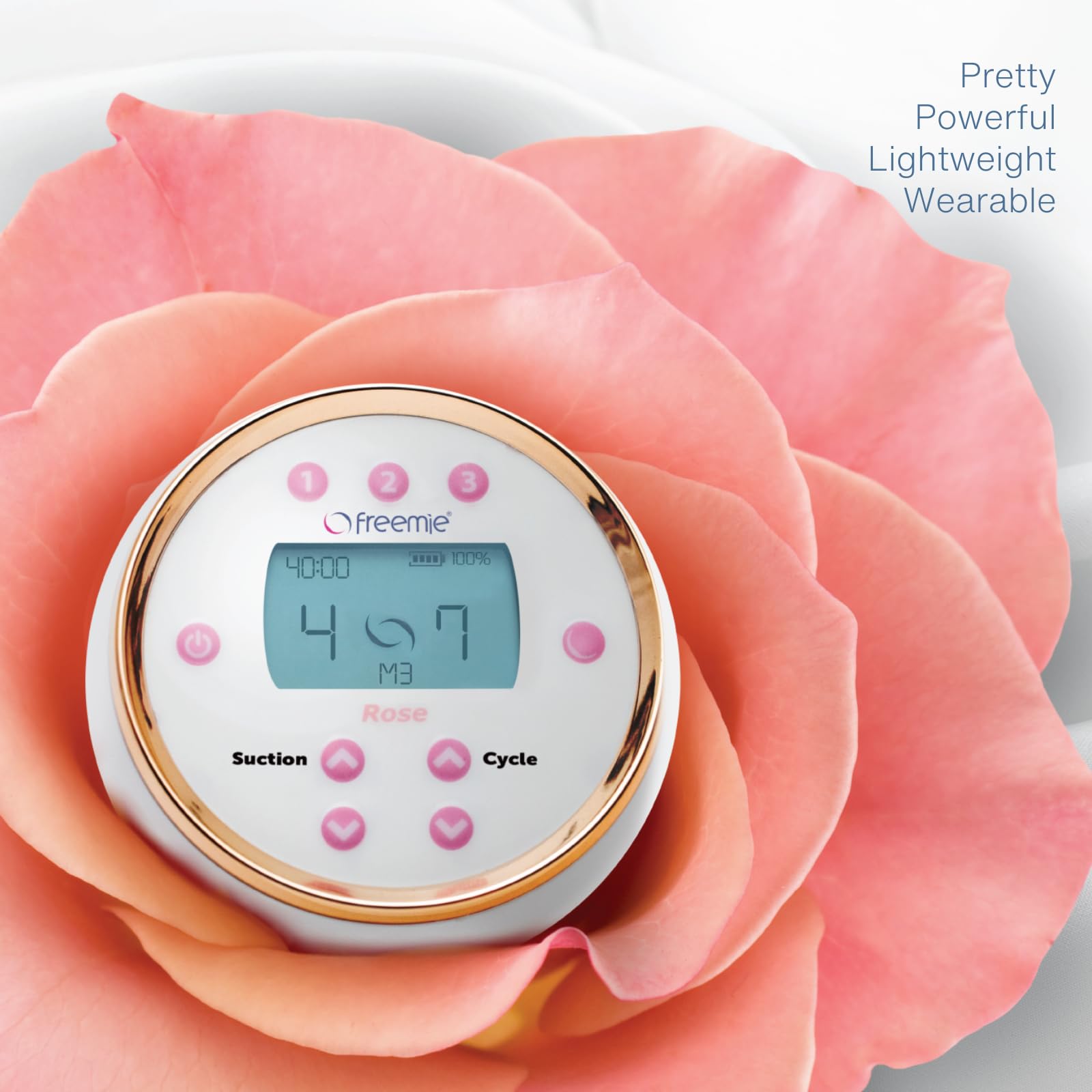 Freemie Rose Premium Hands-Free Wearable Breast Pump System | Quiet Rechargeable Mobile Breast Pump | Ultra-Discreet in-Bra Pink Cups | 3 Sizes Included