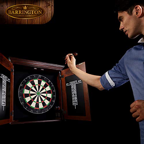 Barrington Billiards Chatham Wood Dartboard Cabinet With 18β Bristle Dartboard and Steel Tip Dart Set