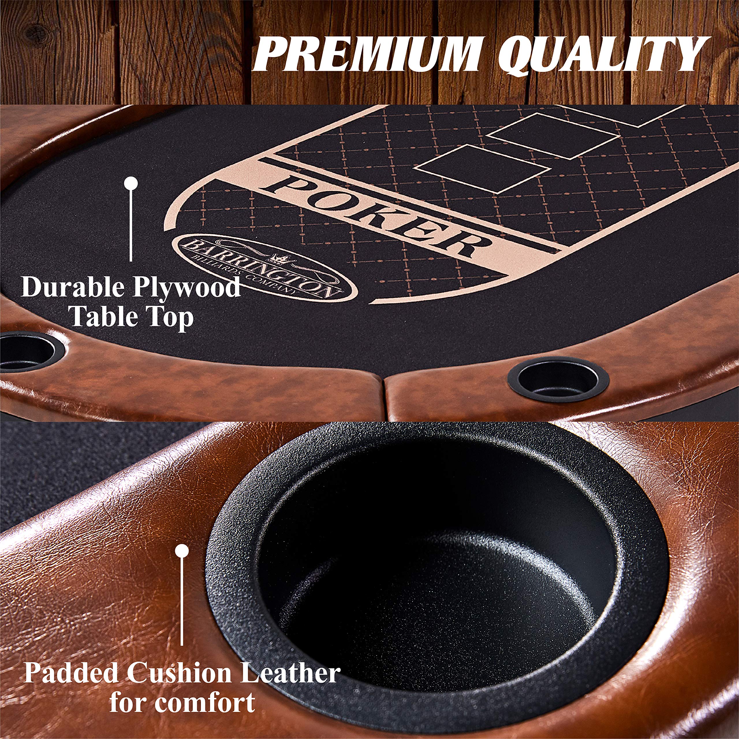 Barrington Charleston 10 Player Folding Poker Table, Oval Card Table, Casino Style Tournament Poker Table with Padded Rails and Cup Holders