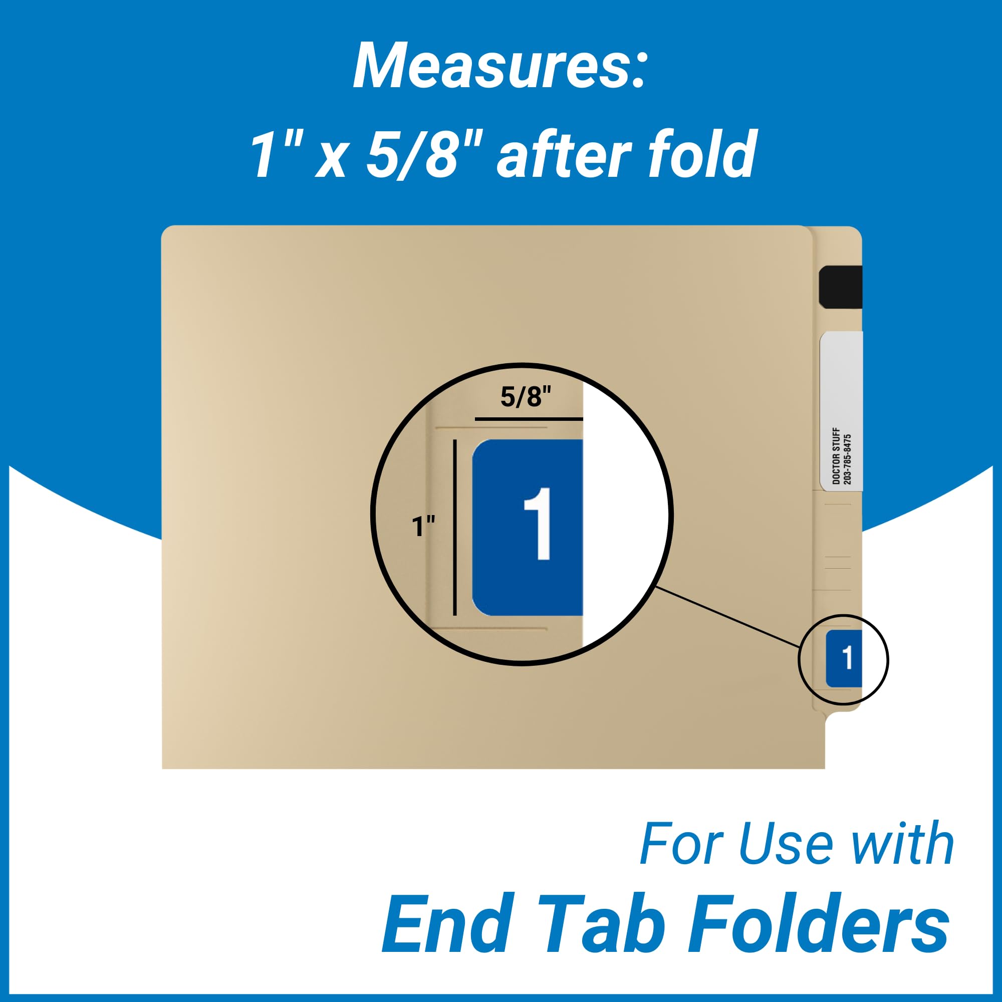 Doctor Stuff - File Folder Labels, Number 1, Compatible with SMEAD DCCRN - SENM Series Chart Stickers, Blue, 1" x 1-1/4", #1, 500/Roll
