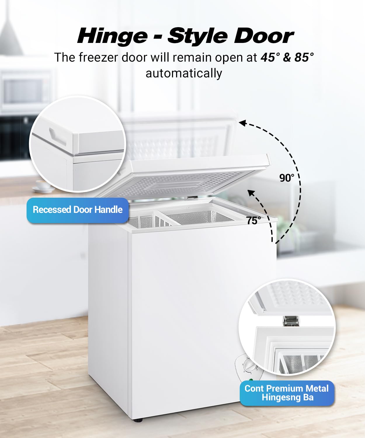 Deep Freezer, 5.0 cu.ft Free-Standing Chest Freezer with Removable Basket, 7-Step Temperature Control, Low Noise, Perfect for Home Kitchen and Garage (White)