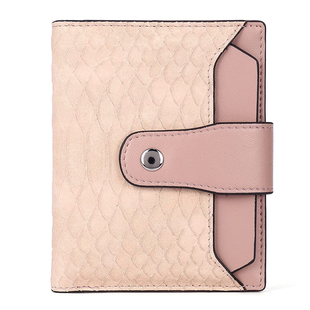 BOSTANTEN Women's Leather Designer Handbags Tote Purses Bundled with RFID Blocking Small Bifold Zipper Pocket Wallet Card Case Purse with ID Window Serpentine-Pink