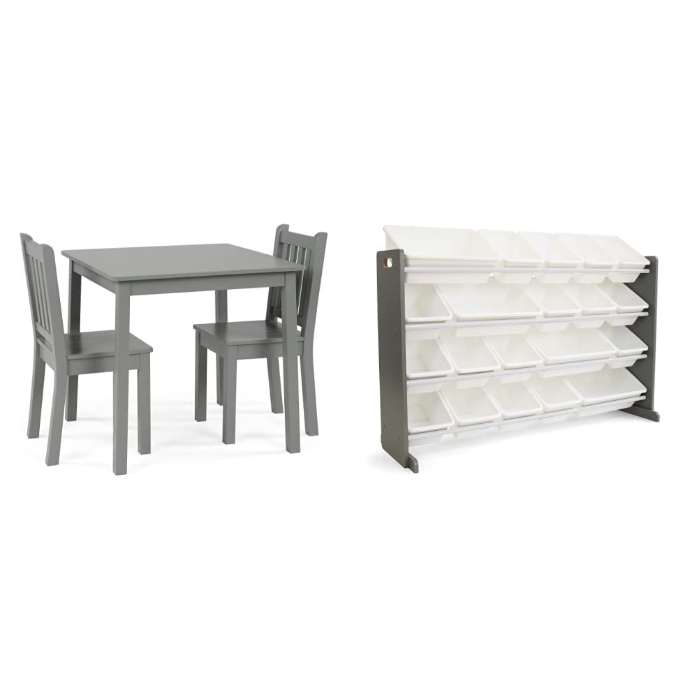 Humble Crew Kids Wood Table, 2 Chairs and Extra-Large Toy Organizer Set (Grey)