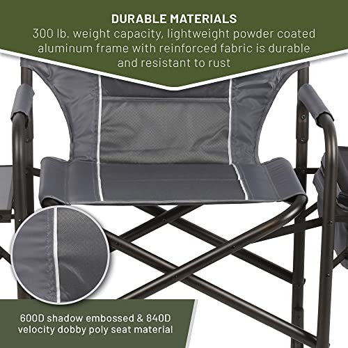 TIMBER RIDGE Lightweight Camping Chair, Portable Laurel Director's Chair with Foldable Side Table, Cooler Bag & Mesh Pocket, Compact Outdoor Folding Lawn Chair, Supports 300lbs, Grey