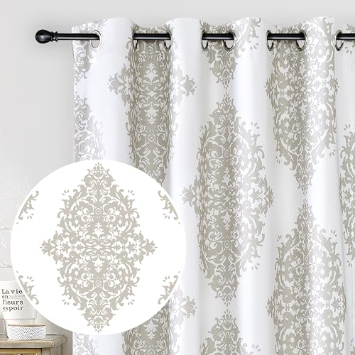 DriftAway Curtains for Bedroom Room Darkening Blackout Curtain 84 Inch Medallion European Floral Drapes for Living Room Damask Pattern Lined Window Treatments Grommet 2 Panels