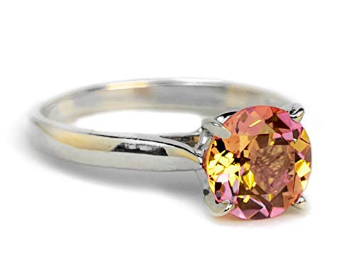 Classic Necessity Color Changing Yellow to Pink Sterling Silver Gemstone Ring Rhodium Coated (7.5)