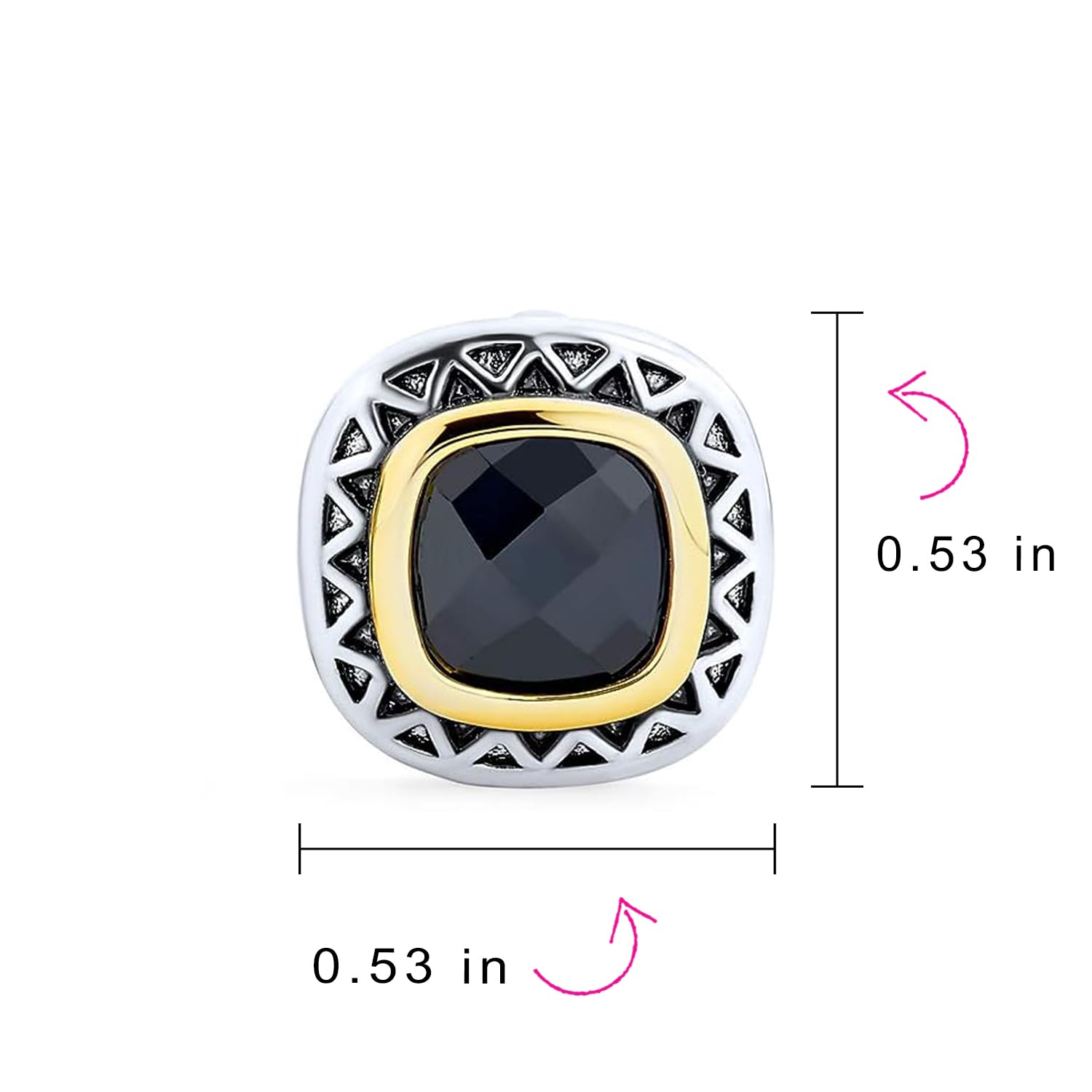 Black Onyx Cubic Zirconia Two Tone Square Cushion Omega Earrings For Women Silver Gold Plated Brass