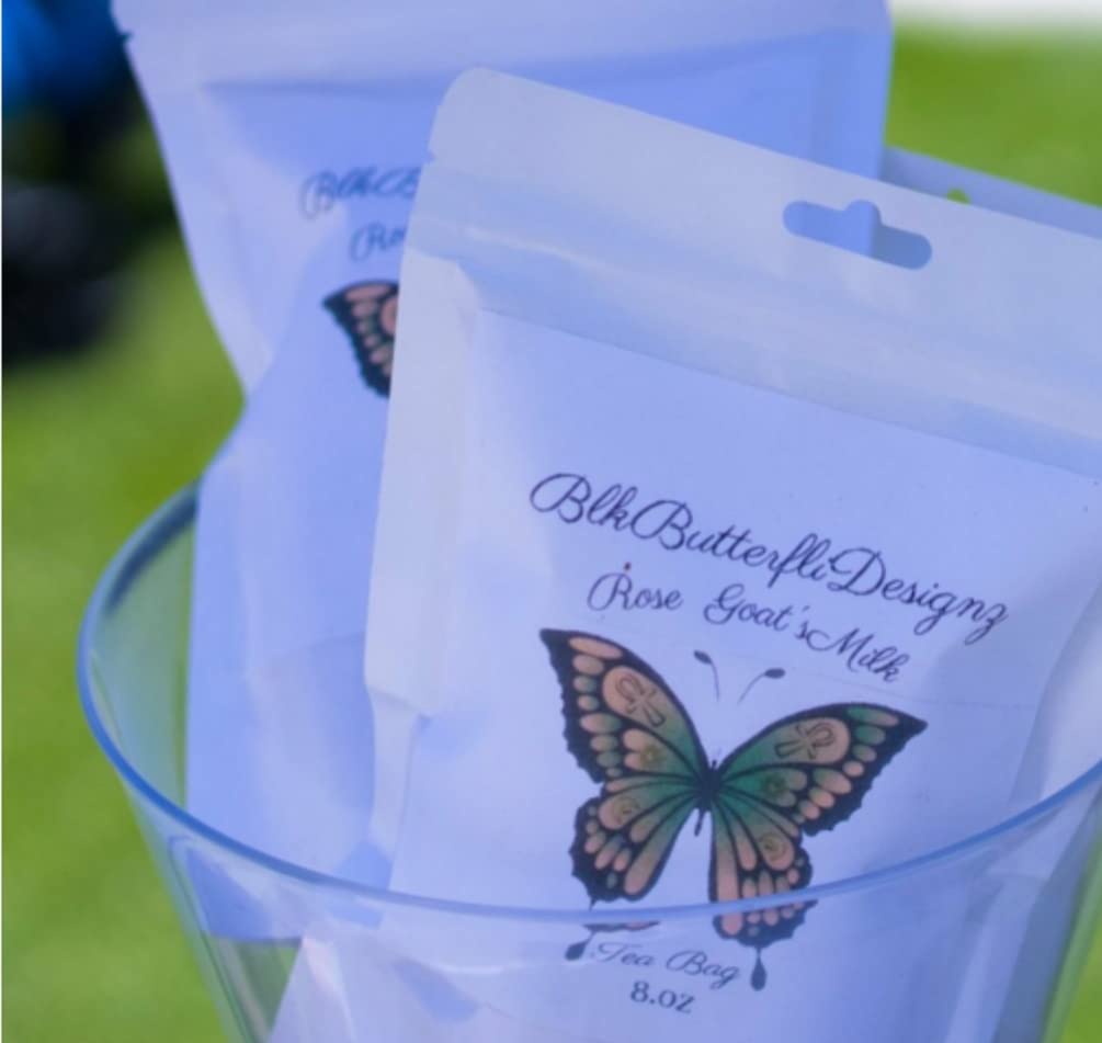 Blkbutterfli Designz Rose and Lavender Goat Milk Salt Tea Bags, Perfect for Baths, Dry Salt Scrub (4-4oz Bags) (Lavender)