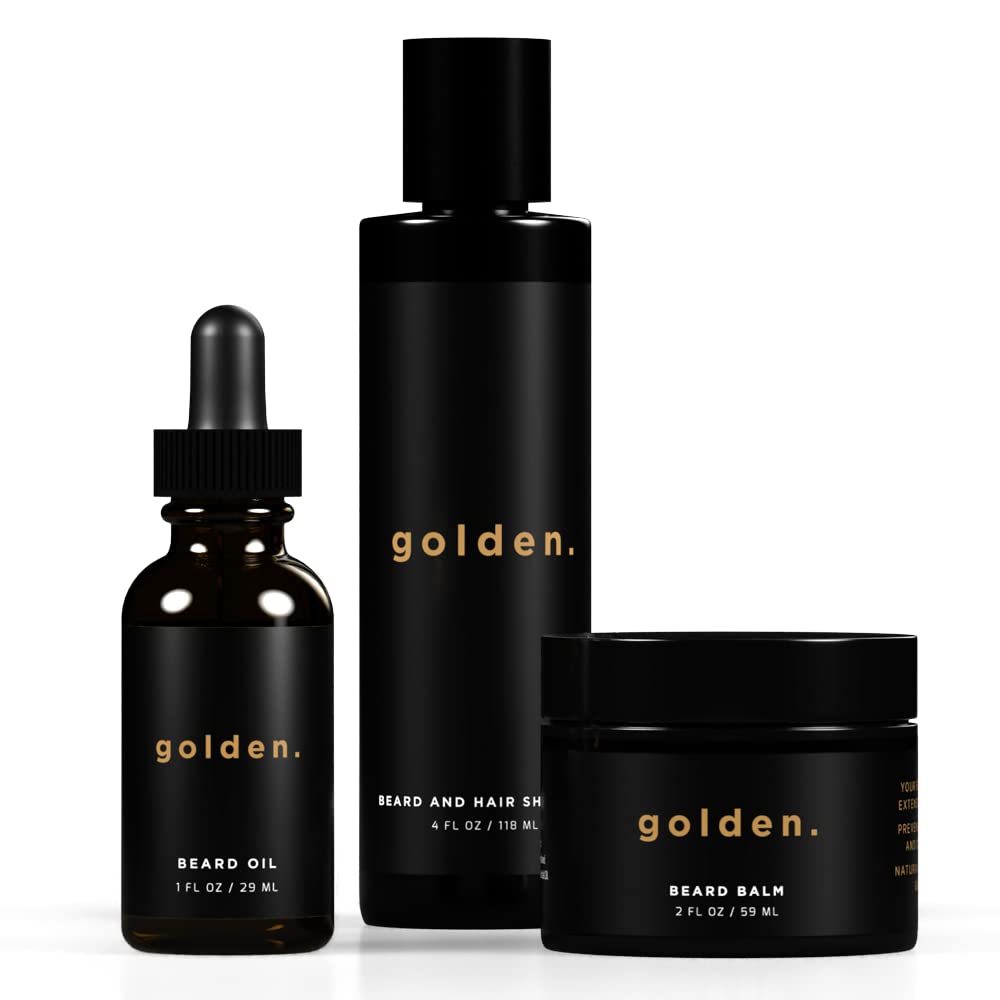 Golden Grooming Co. Everyday Beard Bundle – Complete Beard Care Set | Includes Beard Oil, Balm & Shampoo