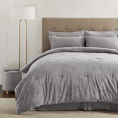 Bedsure Queen Size Comforter Set - 7 Pieces Jacquard Crease Comforter Bedding Set. Bed in a Bag with 1 Comforter, 1 Flat Sheet, 1 Fitted Sheet, 2 Pillowcases & 2 Shams,Grey Bedding Comforter Set