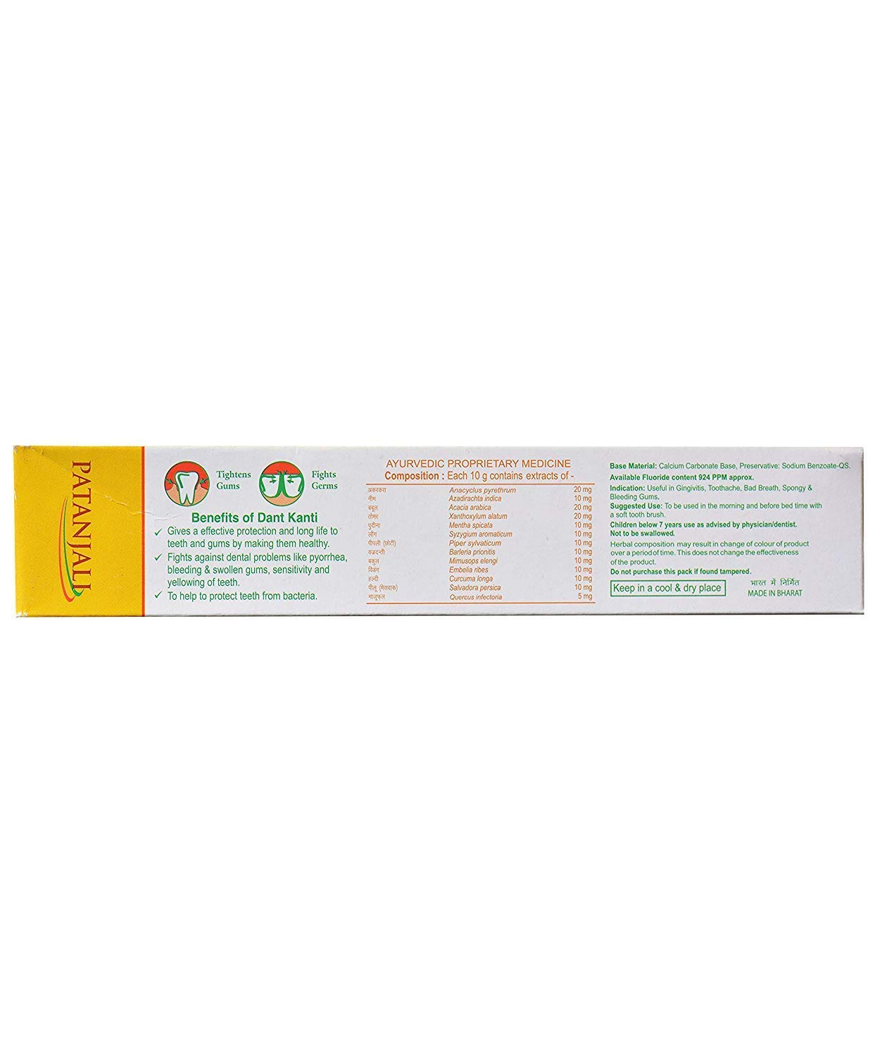 Patanjali Dant Kanti Natural Toothpaste 100gm / 3.38 fl oz - (Pack of 10)