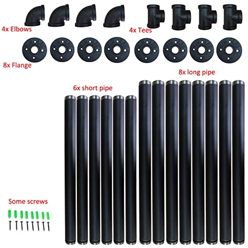 Yuanshikj 2Pc (42" Tall) (12" deep) Industrial Wall Mount Iron Pipe Shelf Shelves Shelving Bracket Vintage Retro Black DIY Open Bookshelf DIY Storage offcie Room Kitchen (2 Pcs 4Tier Hardware Only)