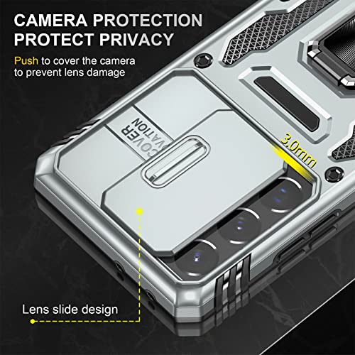 RLUYIDIKS for Samsung Galaxy A13 5G Case with Camera Cover,with Rotatable Metal Ring Kickstand,Samsung Galaxy A13 Case Military Grade Protection,Heavy Duty Shockproof Protective Case,Grey RUS03-06