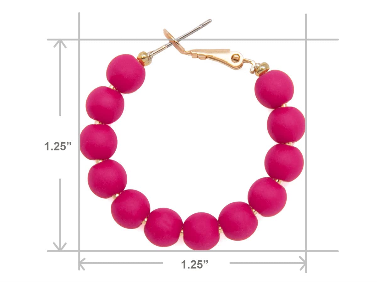 ZENZII Beaded Hoop Fashion Earrings Bohemian Circle Round Bead Earrings Chic Dangle Earrings for Women (Hot Pink)