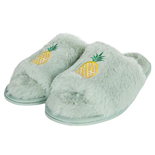 Jessica Simpson Women's Plush Faux Fur Fuzzy Slide on Open Toe Slipper, Mint, Large