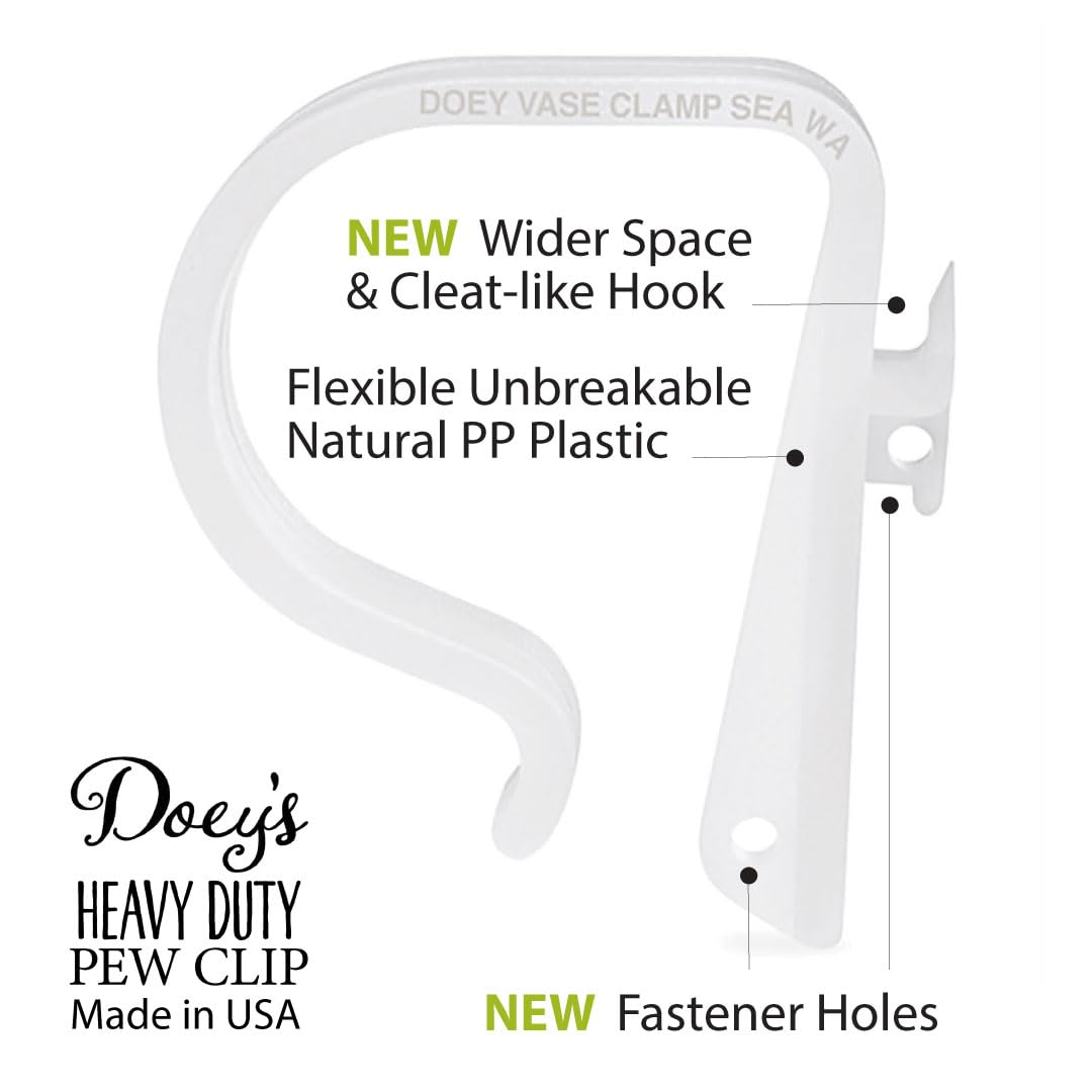 Doey's Heavy Duty Pew Clips for Weddings (12-Pack) Dependable Flexible Hook for Church Ceremony Aisle Decorations - Secure Bows, Flowers, Signs, Garland to Pew Ends, Bench Seats, Chairs (Made in USA)