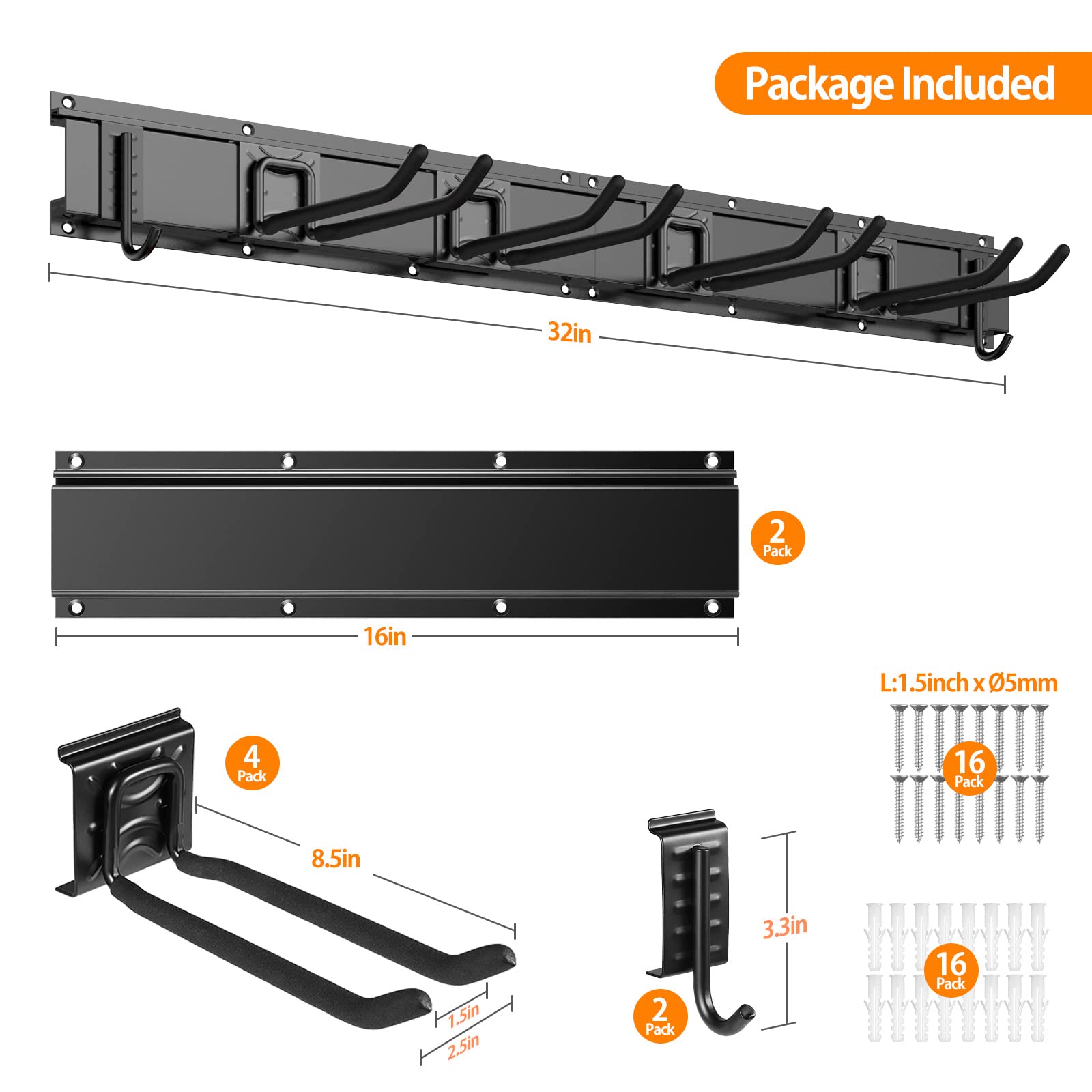 Garage Wall Organizer, Garden Tool Organizer, Garage Tool Organizer Wall Mount, Heavy Duty Steel Wall Holders for Yard Tools Hanger, Corner Shelves with Rake & Shovel Rack, Garage Gifts for Men