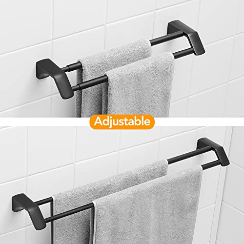 Hoimpro Adjustable 13.9-25.3 Inches Double Bath Towel Bar for Bathroom SUS304 Stainless Steel Towel Holder, Hotel Style Wall Mount with Screws Hand Towel Bar,Towel Rack Rod Hanger, Matte Black