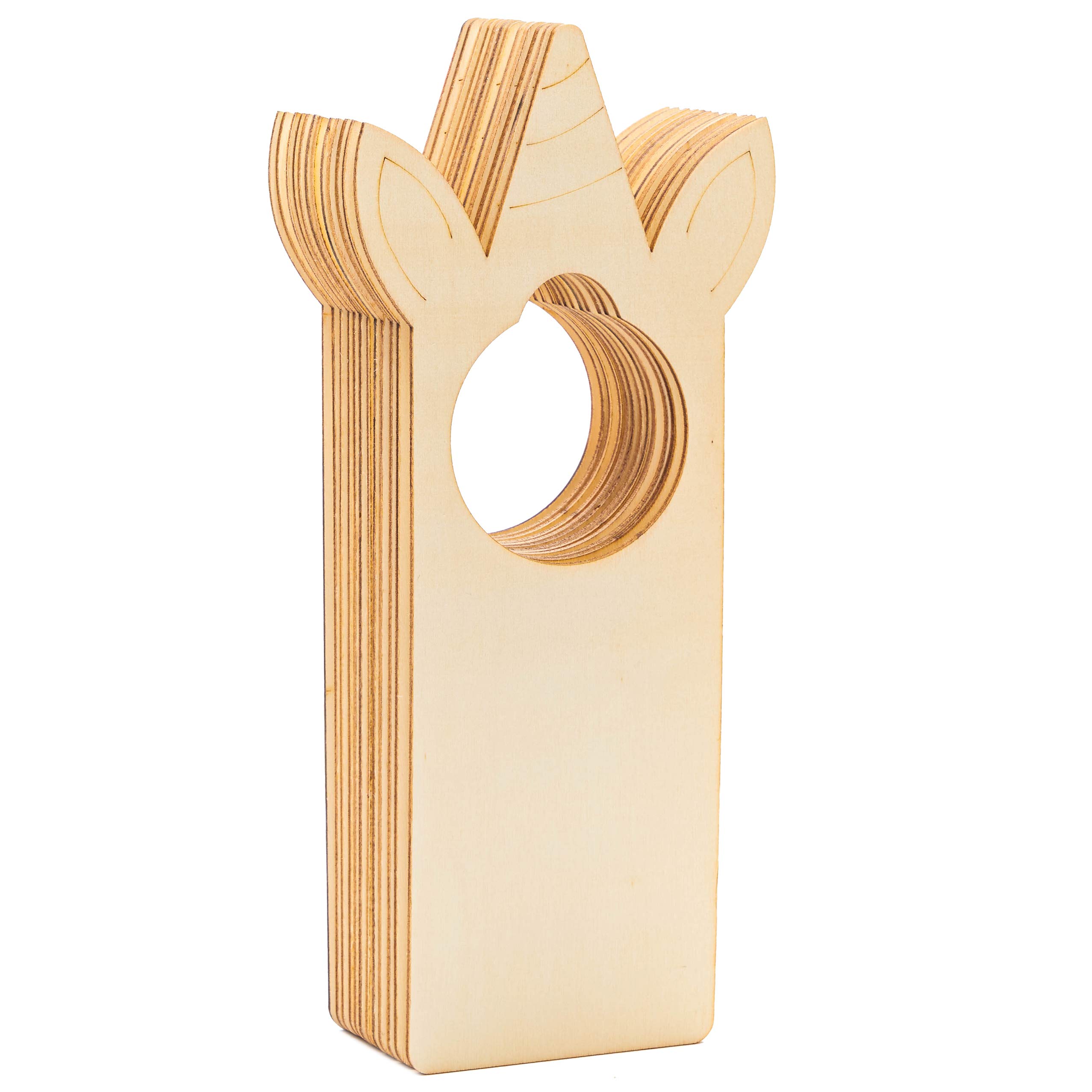 Blank Wooden Unicorn Door Knob Hanger (4.3 x 10 in, 12-Pack)
