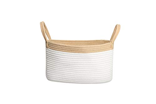 YUKIMOCOO Rope Basket with Handles, Small Storage Basket, Woven Rope Basket Baby and Kids Room Toy Storage, Towel Storage Basket, Store Basket, Basket for Candy- (S Square 21 cm 20 cm 23 cm) …